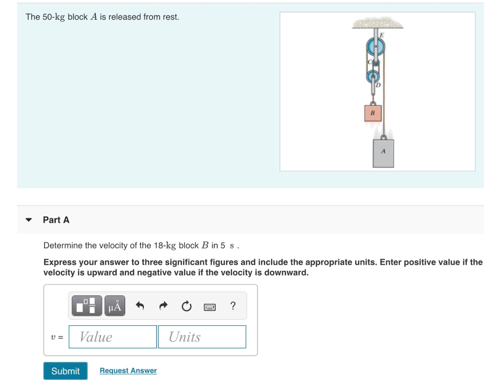 Solved The 50-kg block A is released from rest. ra Part A | Chegg.com