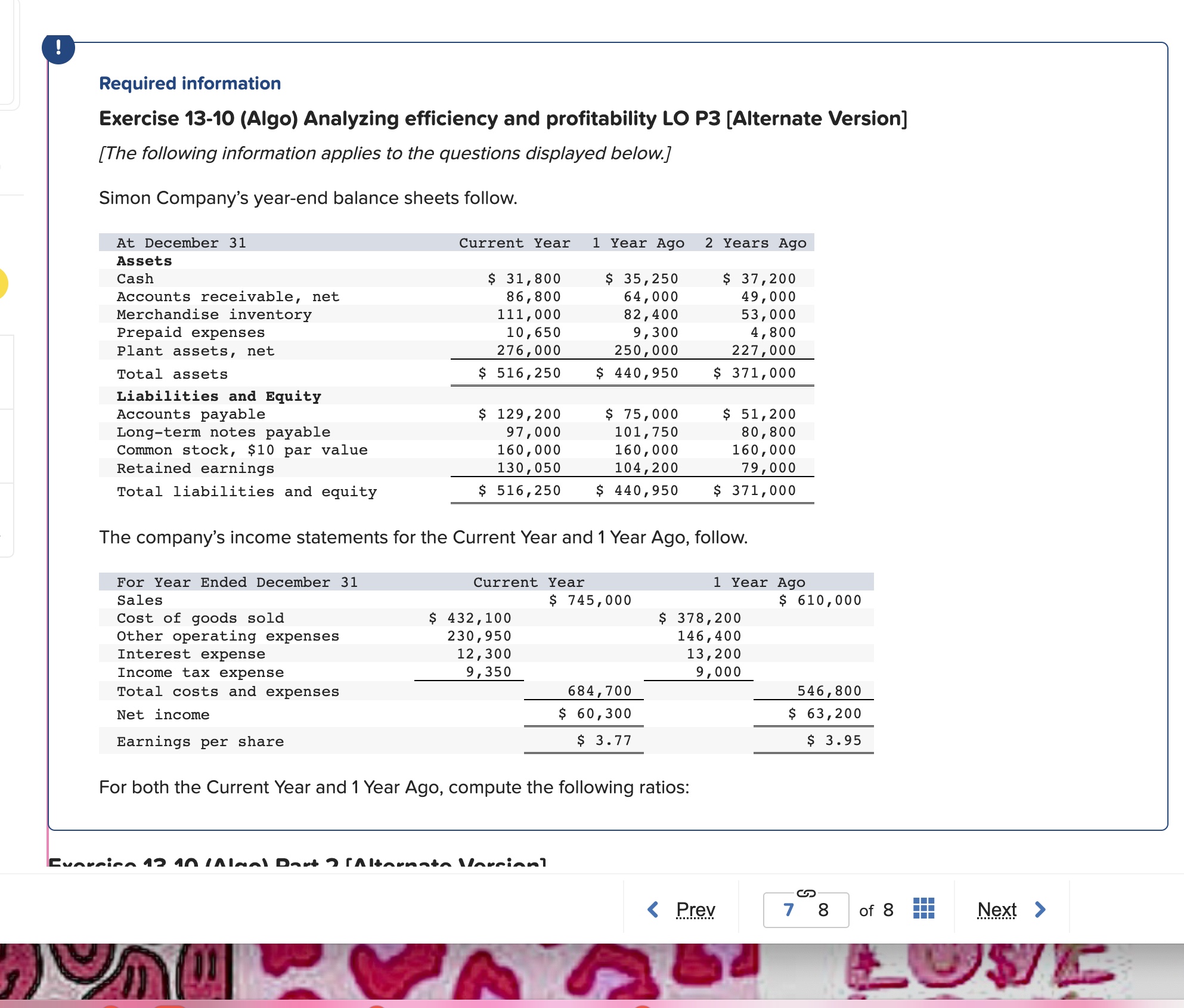 Solved Required information Exercise 13-10 (Algo) Analyzing | Chegg.com