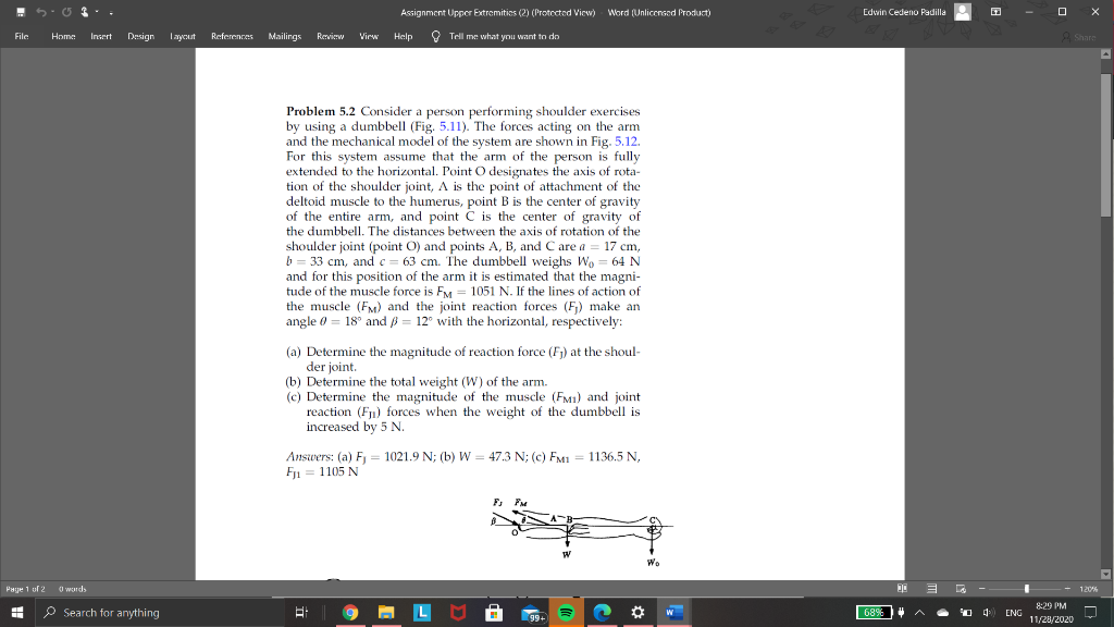 Solved Assignment Upper Extremities (2) (Protected View) | Chegg.com