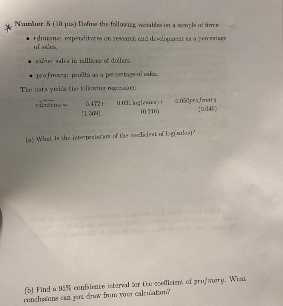 Number 5 ( 10 pts) Define the following variables on | Chegg.com