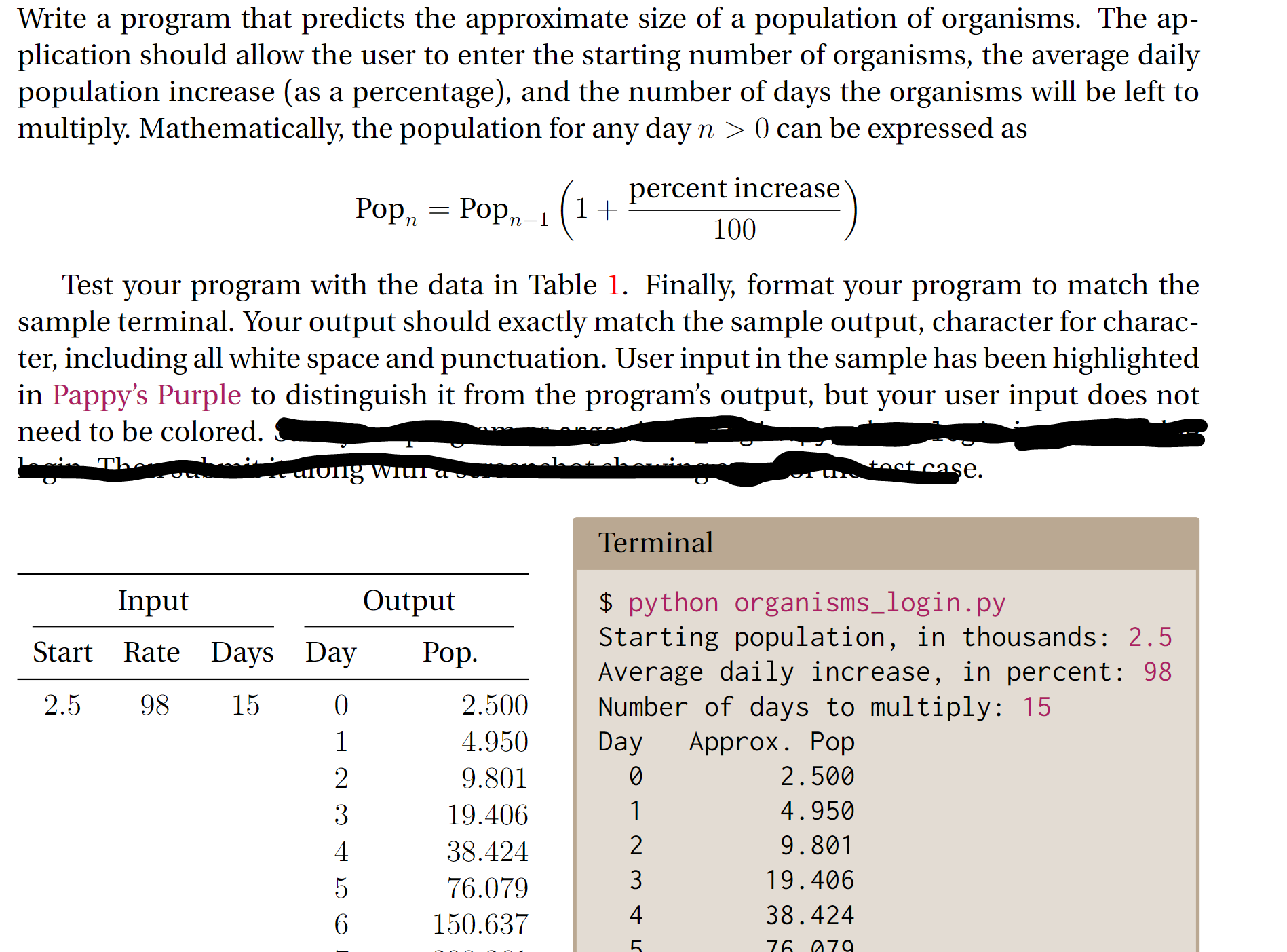 Solved Write a program that predicts the approximate size of | Chegg.com