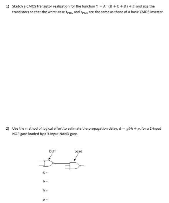 Solved 1) Sketch a CMOS transistor realization for the | Chegg.com