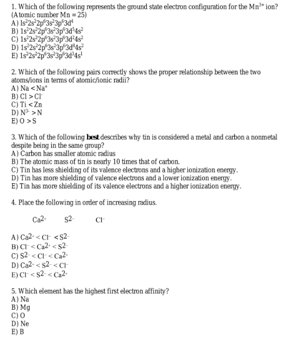 Solved 1. Which of the following represents the ground state | Chegg.com
