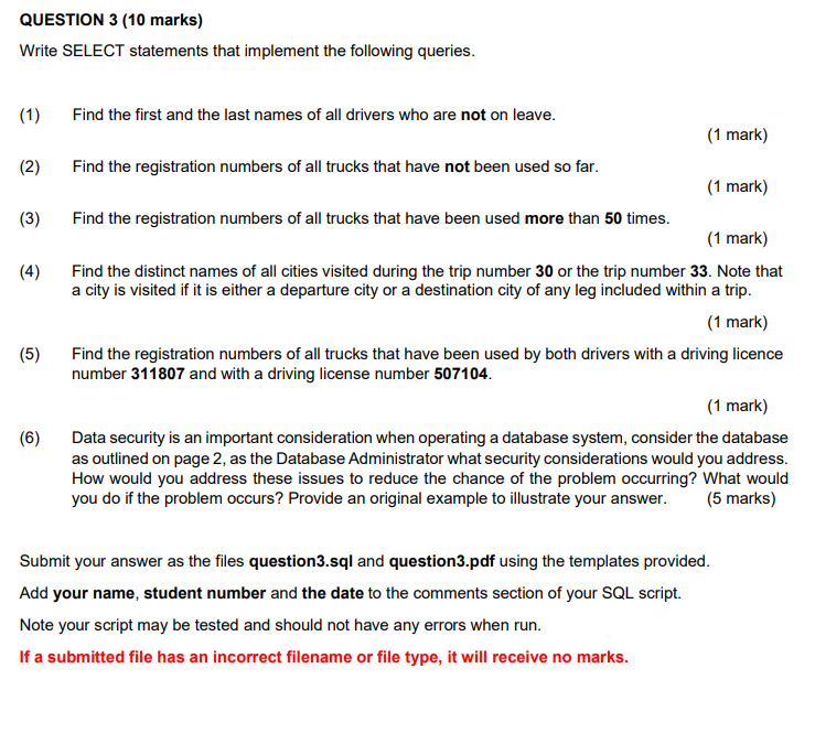Solved QUESTION 3 (10 marks) Write SELECT statements that | Chegg.com