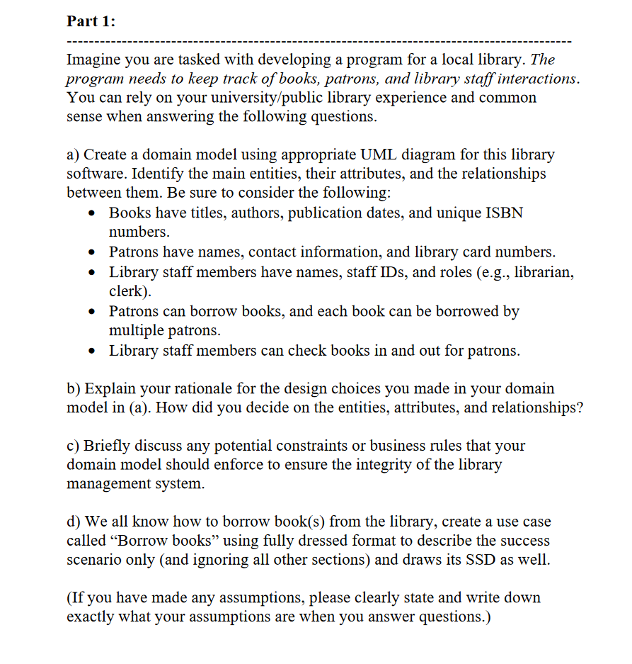 Solved Part 1: Imagine you are tasked with developing a | Chegg.com