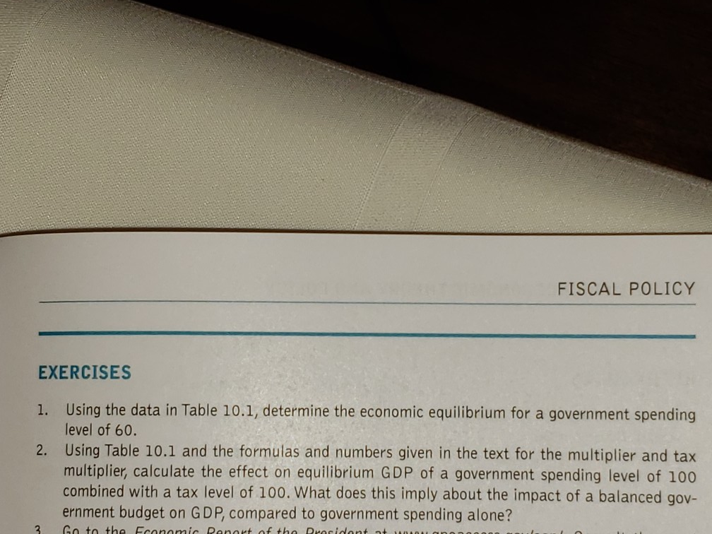 Solved FISCAL POLICY EXERCISES 1. Using the data in Table | Chegg.com