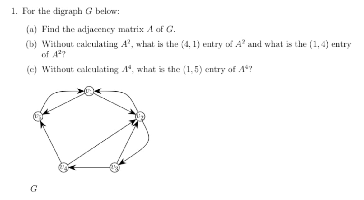 Solved For the digraph G below:(a) ﻿Find the adjacency | Chegg.com