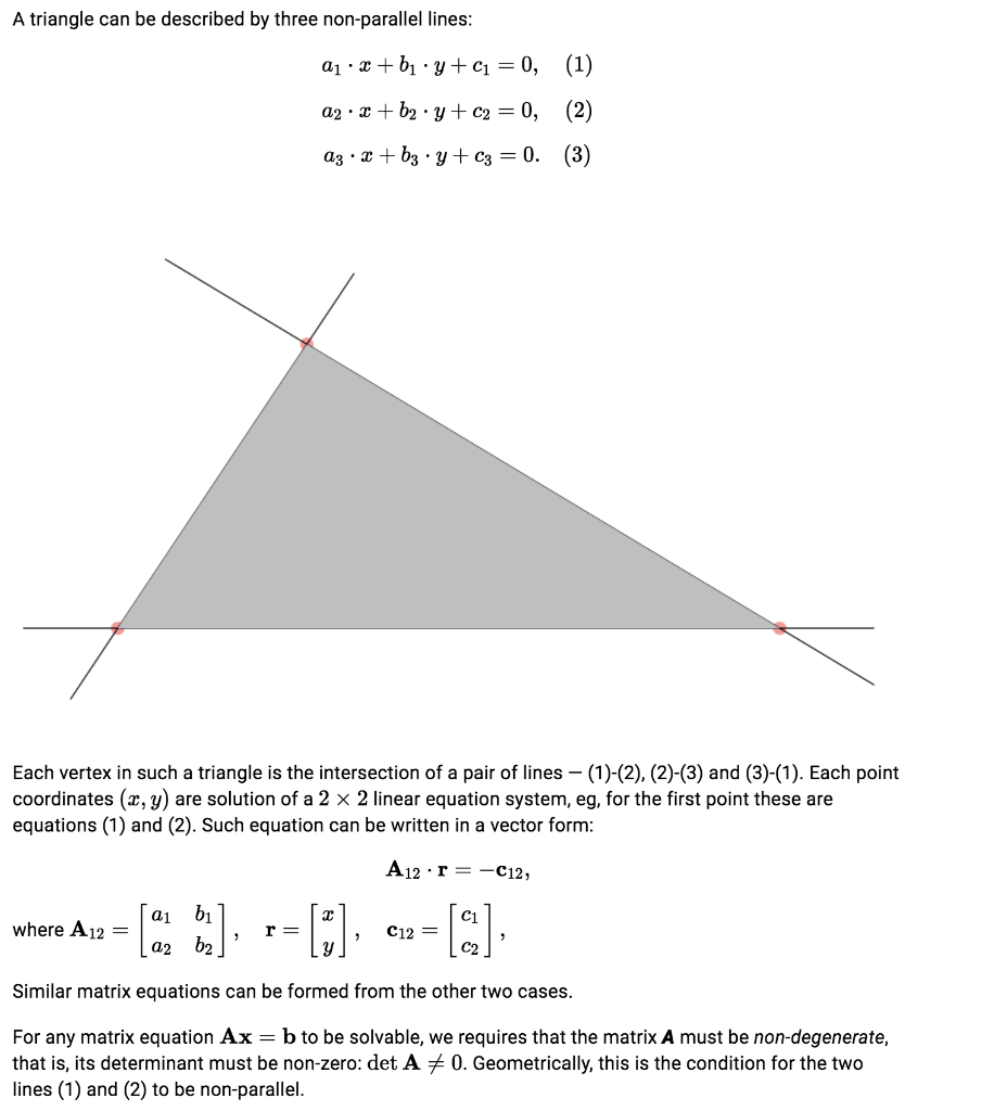 Solved A triangle can be described by three non-parallel | Chegg.com