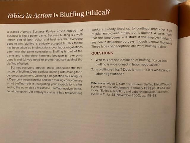 Solved Ethics in Action Is Bluffing Ethical? A classic | Chegg.com