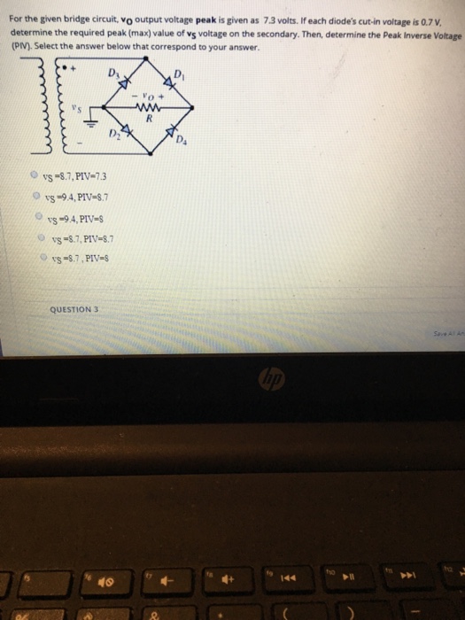 Solved For the given bridge circuit, VO output voltage peak | Chegg.com