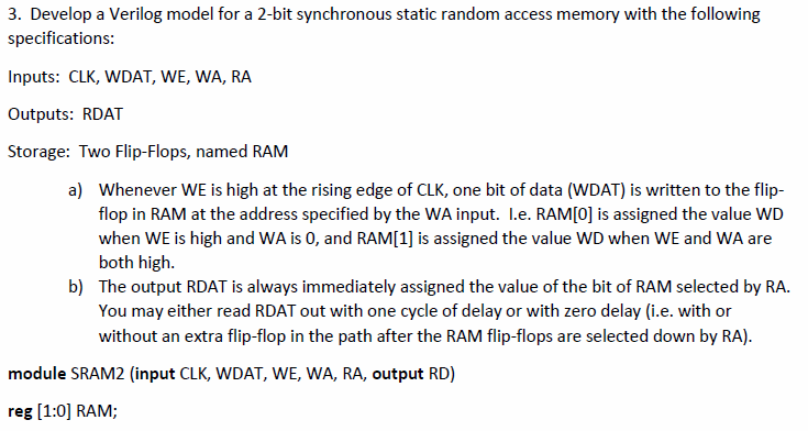 3. Develop a Verilog model for a 2-bit synchronous | Chegg.com