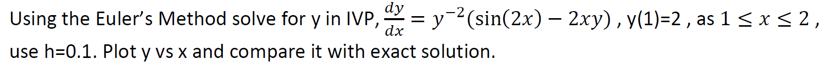 Solved Using the Euler's Method solve for y in IVP, | Chegg.com