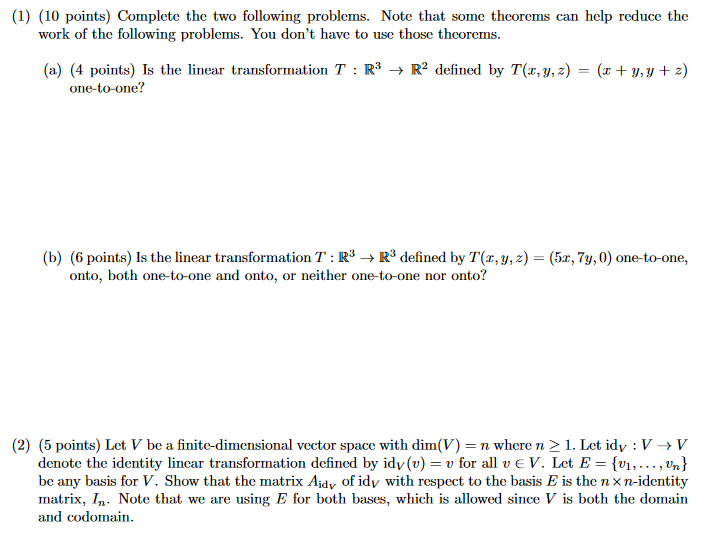 Solved (1) (10 points) Complete the two following problems. | Chegg.com