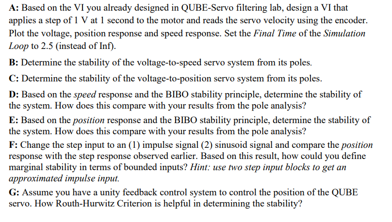 Solved A: Based on the VI you already designed in QUBE-Servo | Chegg.com