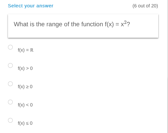 Solved Select your answer (6 out of 20) What is the range of | Chegg.com