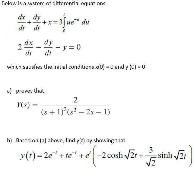 Solved Below is a system of differential equations dx dy + | Chegg.com
