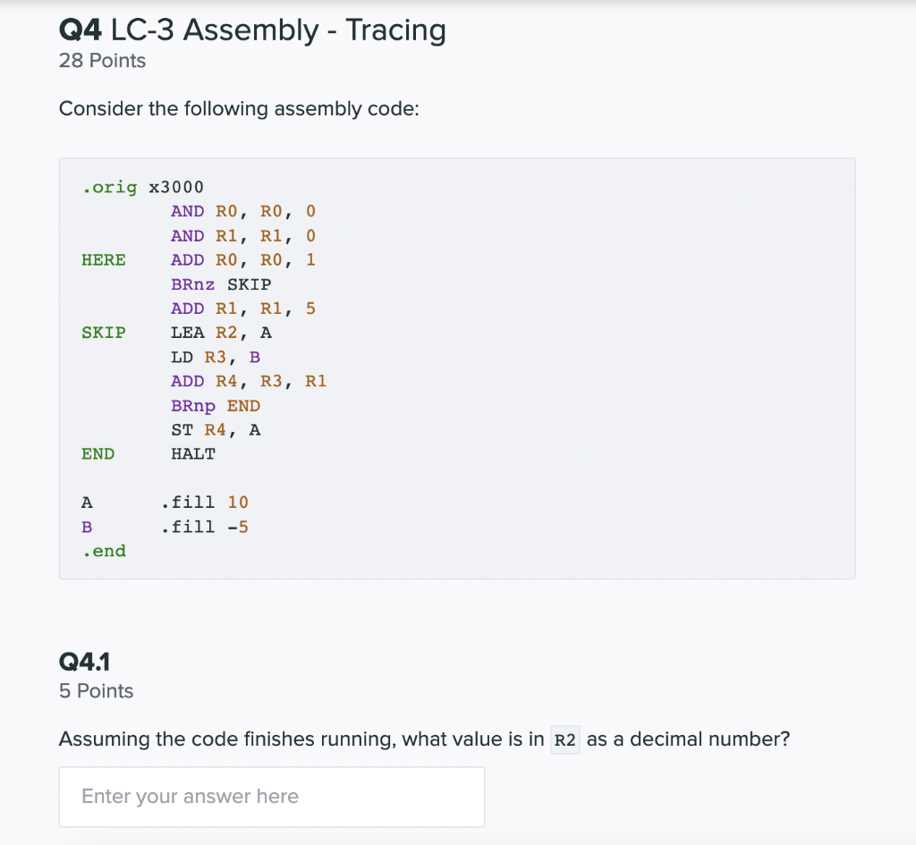 Q4 LC-3 Assembly - Tracing 28 Points Consider the | Chegg.com