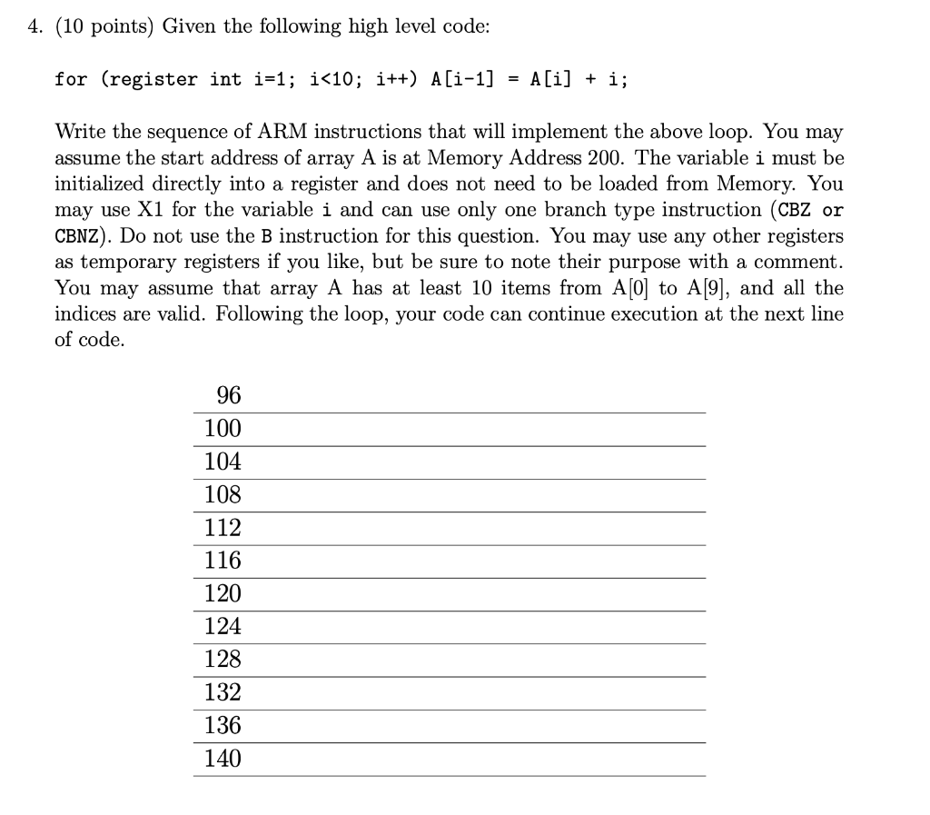 Inscribed Text: Given the following high level code: | Chegg.com