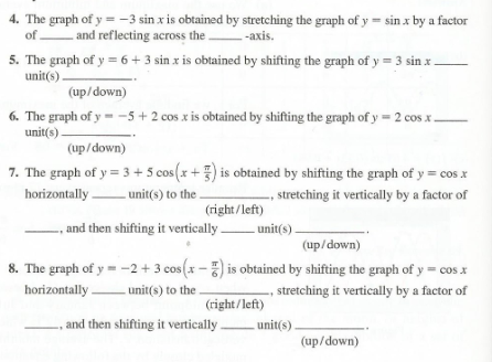 Solved 4. The graph of y=−3sinx is obtained by stretching | Chegg.com