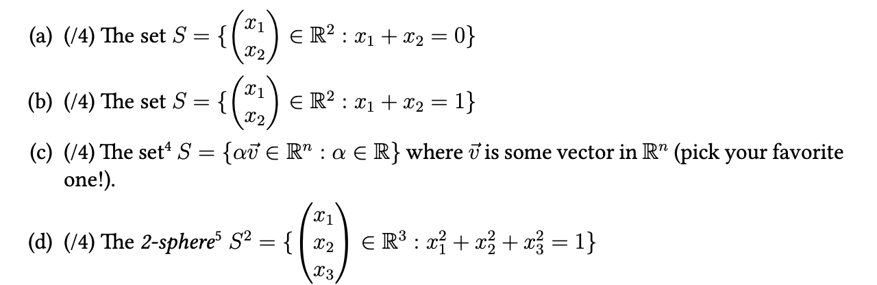 Solved 4. (4+4+4+4+4−) Are the following subsets S of Rn | Chegg.com