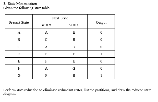 Solved 3. State Minimization Given the following state | Chegg.com