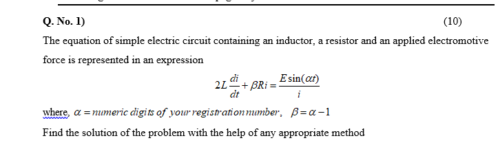 Solved Q. No. 1) (10) The equation of simple electric | Chegg.com