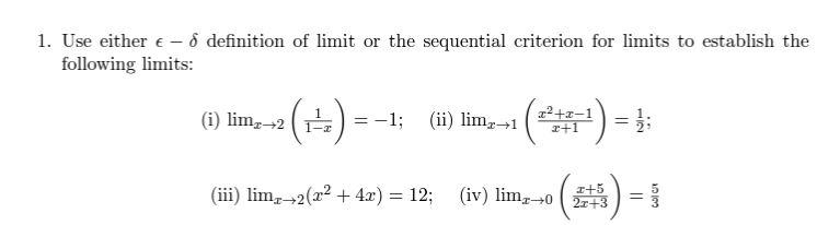 Solved 1. Use either -8 definition of limit or the | Chegg.com