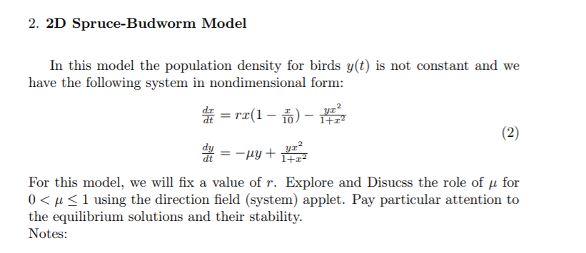 2. 2D Spruce-Budworm Model In this model the | Chegg.com