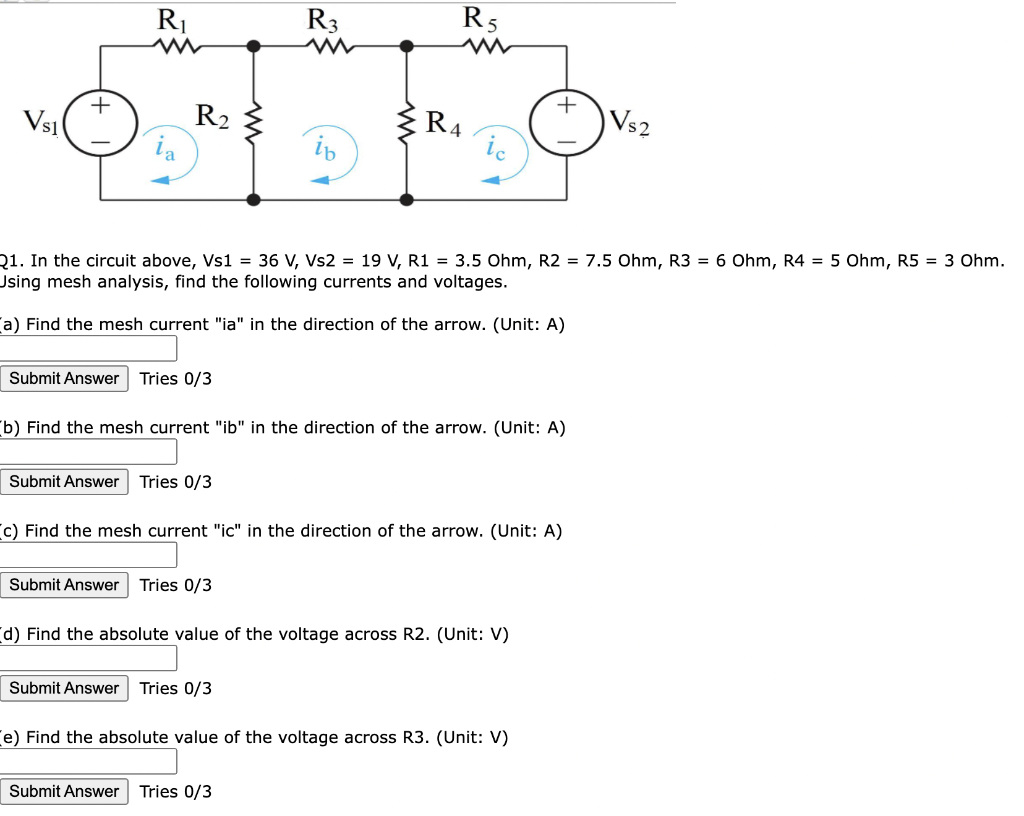 Solved R₁₁ + R3 R₂ R4 Vs2 Vs1 ia ic Q1. In the circuit | Chegg.com