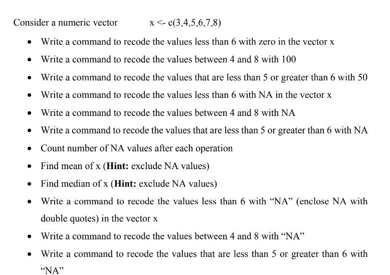Solved Consider a numeric vector x