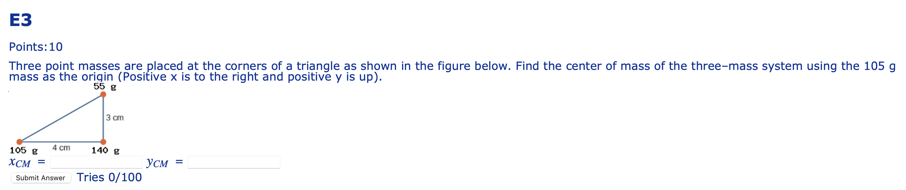 Solved Three point masses are placed at the corners of a | Chegg.com