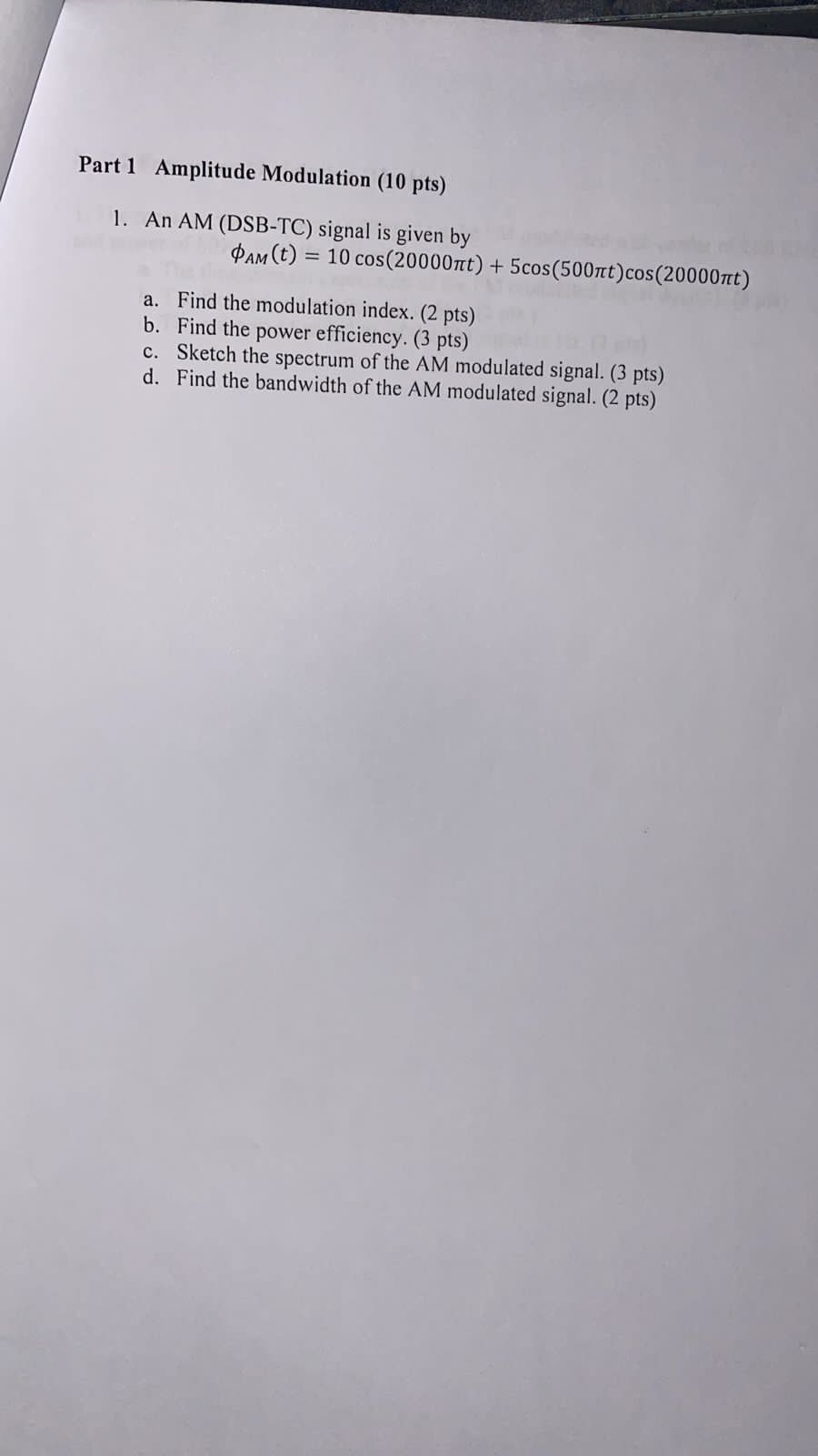 Solved Part 1 Amplitude Modulation (10 pts) 1. An AM | Chegg.com