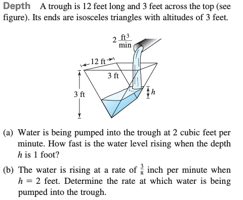 Solved Depth A trough is 12 feet long and 3 feet across the | Chegg.com