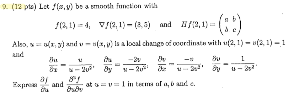 Solved 9. (12 pts) Let f(x,y) be a smooth function with | Chegg.com