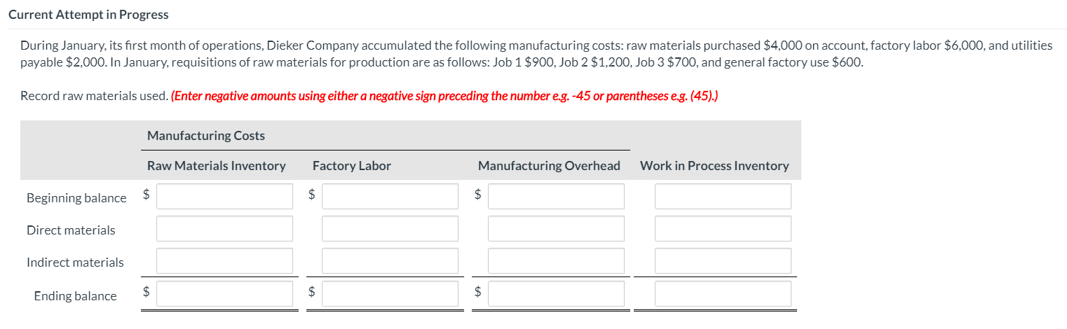 Solved Current Attempt in Progress During January, its first | Chegg.com