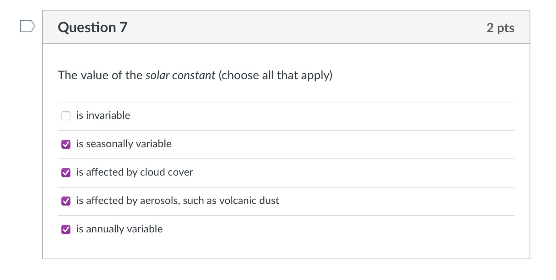 Solved The value of the solar constant (choose all that | Chegg.com