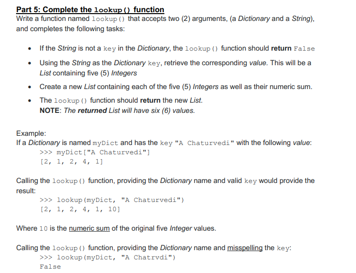 Solved Part 5: Complete the lookup () function Write a | Chegg.com