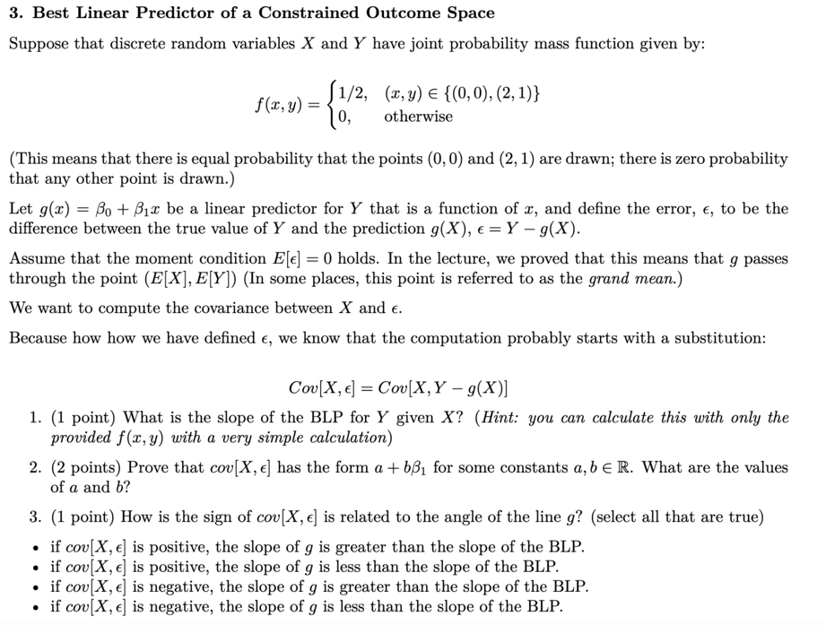 Solved 3. Best Linear Predictor of a Constrained Outcome | Chegg.com