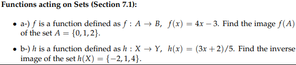 Solved Functions acting on Sets (Section 7.1): → B, f(x) = | Chegg.com