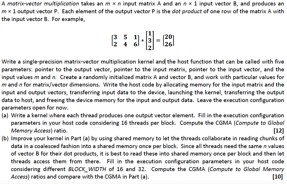 A matrix-vector multiplication takes an mxn input | Chegg.com