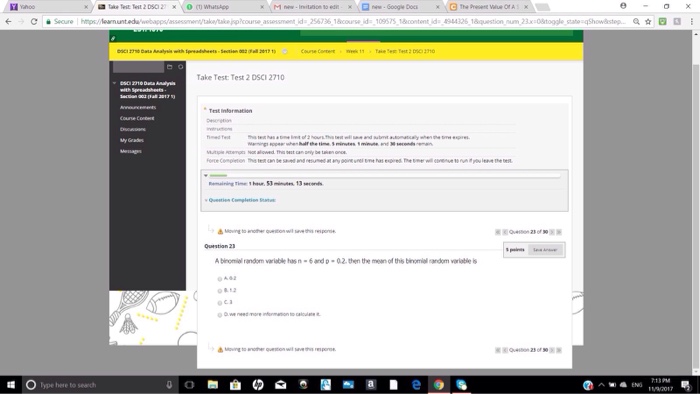Solved BD Take Test: Test 2 DSCI 2710 d Test Question 23 | Chegg.com