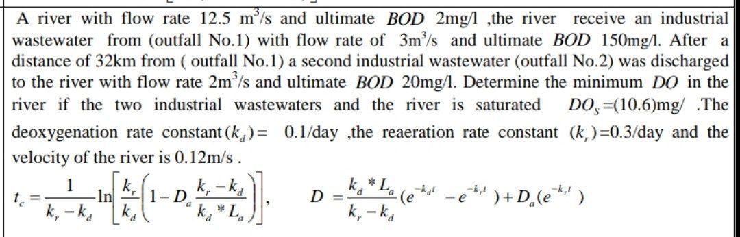 Solved A river with flow rate 12.5 m/s and ultimate BOD | Chegg.com
