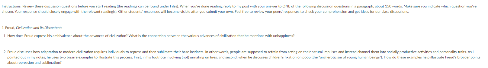 Solved 1-Freud, Civilization and Its Discontents about | Chegg.com