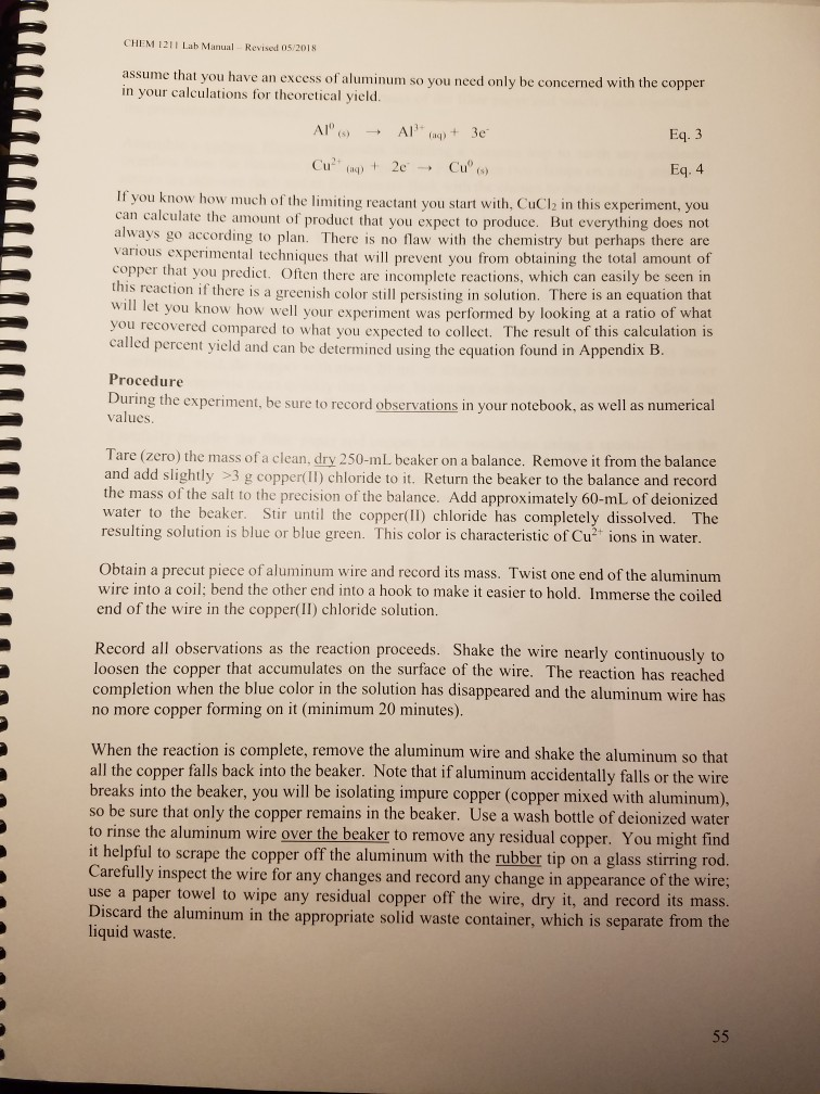 CHEM 1211 Lab Manual Revised 05/2018 The Copper Lab | Chegg.com