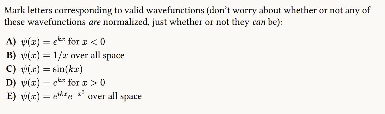 Solved Mark letters corresponding to valid wavefunctions | Chegg.com