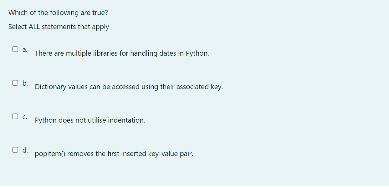 Solved Which of the following are true? Select ALL | Chegg.com