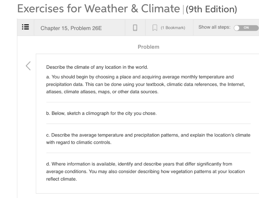 Solved Exercises for Weather&Climate |(9th Edition) Show all | Chegg.com