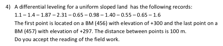 Solved 4) A differential leveling for a uniform sloped land | Chegg.com