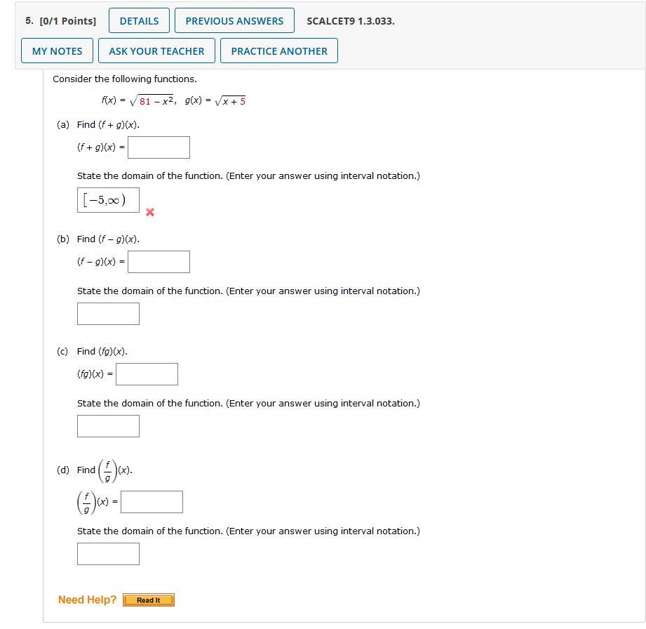 Solved 5. [0/1 Points) DETAILS PREVIOUS ANSWERS SCALCET9 | Chegg.com
