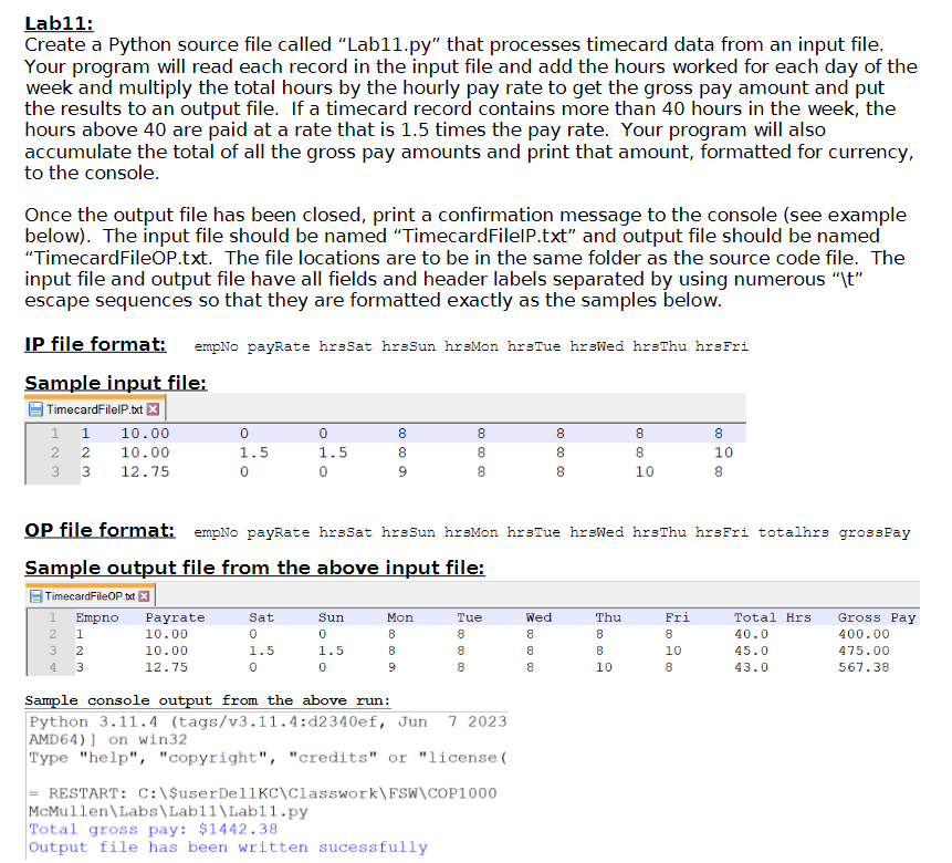 Solved Lab11:Create a Python source file called "Lab11.py" | Chegg.com